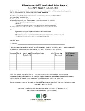 Fillable Online El Paso County 4 H FFA Breeding Beef Swine Goat And
