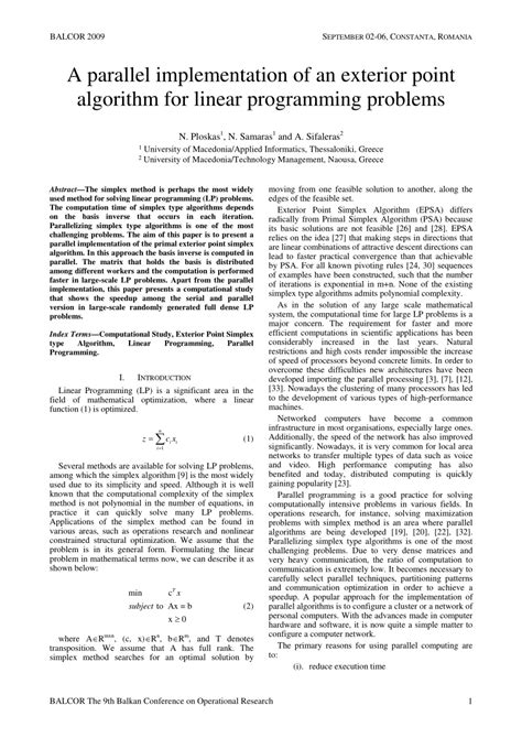 pdf a parallel implementation of an exterior point algorithm for linear programming problems