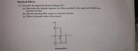 Solved Matched Filters 4 1 Consider The Signal S T Shown In Chegg