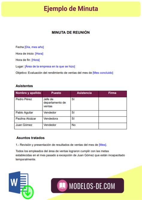 Formato De Minuta Editable En Word Descarga Gratis