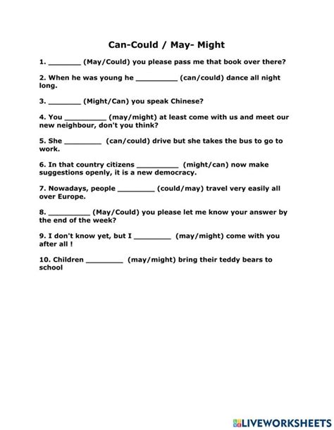 Can Could May Might Worksheet How To Speak Chinese Going To Work