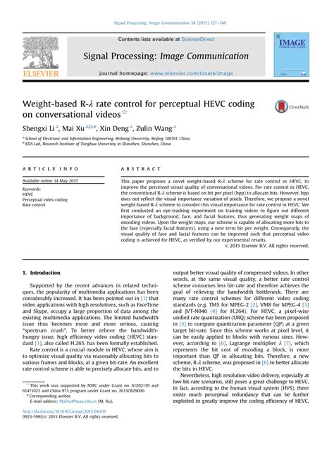 pdf weight based r λ rate control for perceptual hevc coding on conversational videos