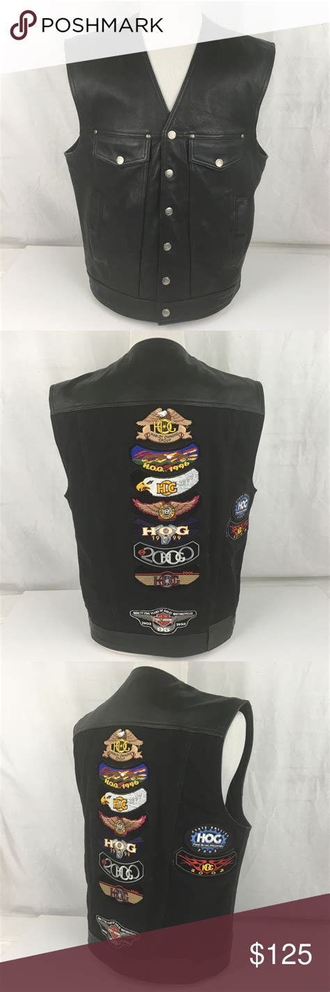 Harley Davidson Mens L Vest Leather HOG Patches Revival Clothing