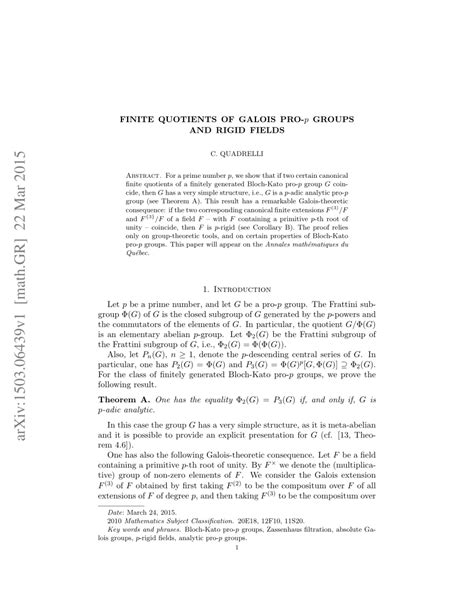 pdf finite quotients of galois pro p groups and rigid fields
