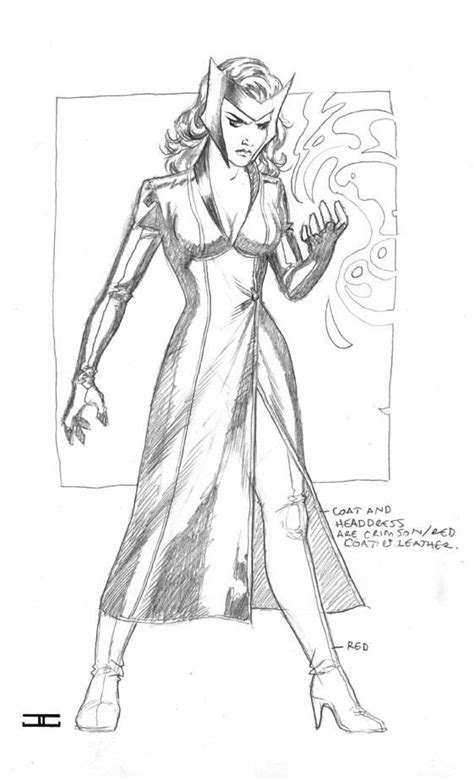 Boceto del rediseño de la Bruja Escarlata para Marvel Now por Cassaday
