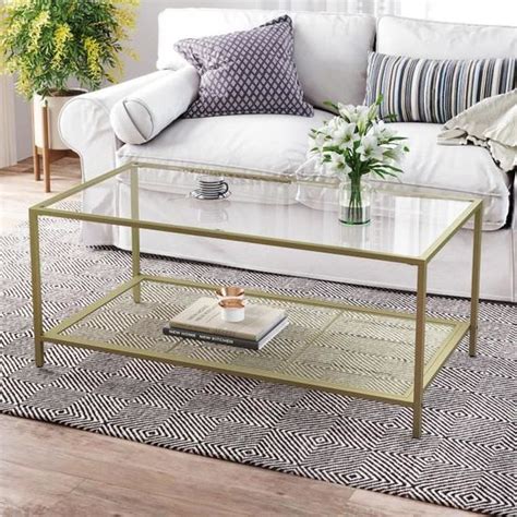 Vasagle Table Basse X X Cm Avec Dessus En Verre Tag Re