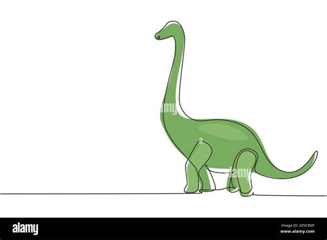 Single One Line Drawing Brontosaurus Or Diplodocus Dinosaur The