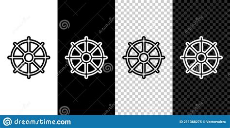 Set Line Dharma Wheel Icon Isolated On Black And White Transparent