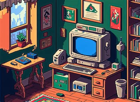 Pixel Art Game Room Bedroom With Video Game Consoles Background In