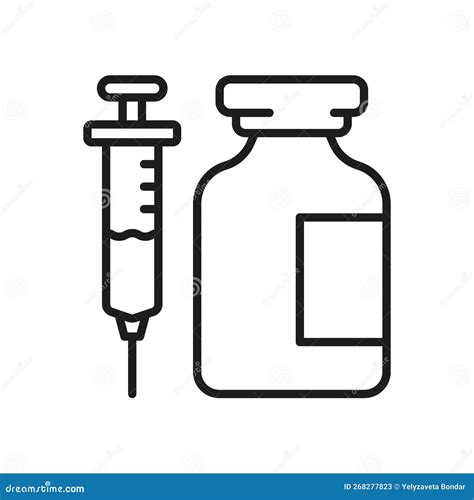 Medical Syringe And Glass Bottle Line Icon Insulin Dose In Vial