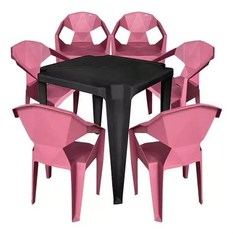Mesa De Exterior Jr Plasticos Kit Mesa Monobloco Gold 6 Cadeiras