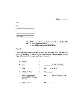 Fillable Online Specimen Copy Of Offer Cum Allotment Letter Fax Email