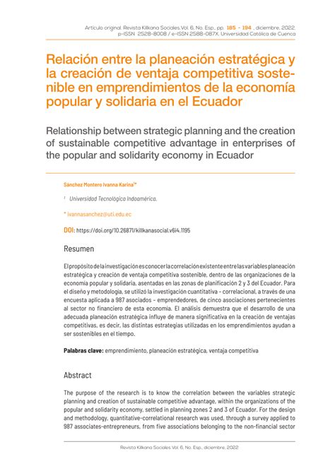 PDF Relación entre la planeación estratégica y la creación de ventaja