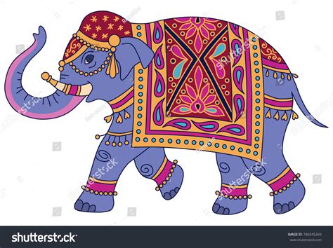 Blue Indian Elephant Decorated Traditional Style Stock Vector Royalty