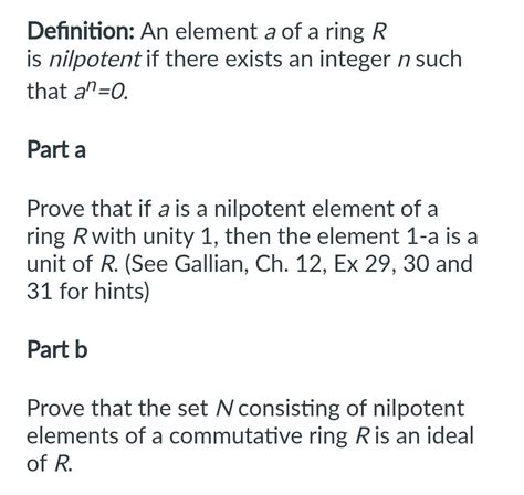 solved definition an element a of a ring r is nilpotent if