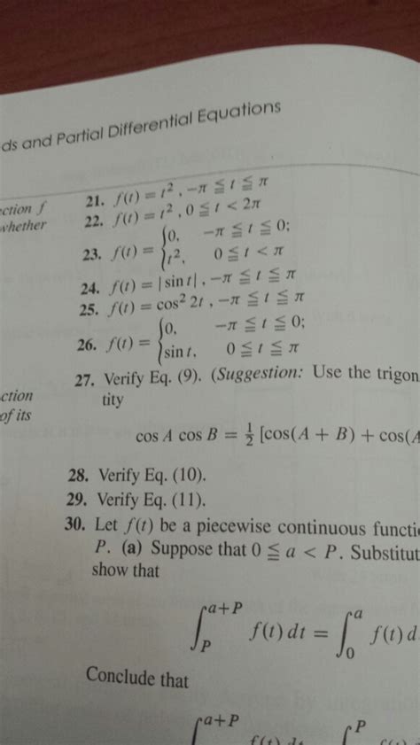 solved the values of a period 2pi function f t in one full