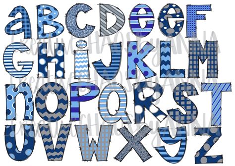 Drawing Illustration Digital Navy And White Doodle Letters Alphabet