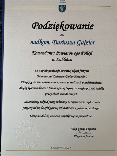 Podziękowanie Życzenia i podziękowania Komenda Powiatowa Policji w