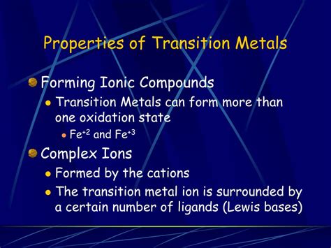 Ppt Transition Metals Coordination Chemistry Powerpoint