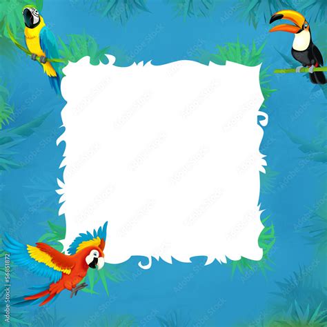 Cartoon Safari Jungle Frame Border Template Stock Illustration