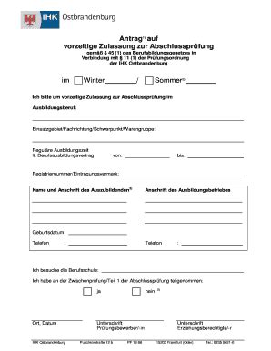 Fillable Online Antrag Auf Vorzeitige Zulassung Zur Abschlusspr Fung