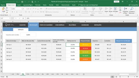 Planilha de Formação de Preços de Serviços em Excel Planilhas Prontas