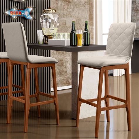 Banqueta Alta Para Cozinha Sala De Jantar Fixa Zoe B04 Linho Cru Lyam