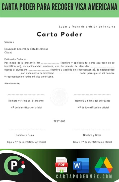 Carta Poder Para Recoger Visa Americana Word Pdf