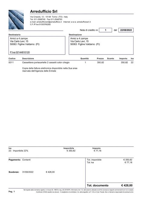 Nota Di Credito Termini Di Emissione Ed Esempio Danea Blog