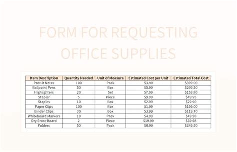 Form For Requesting Office Supplies Excel Template And Google Sheets