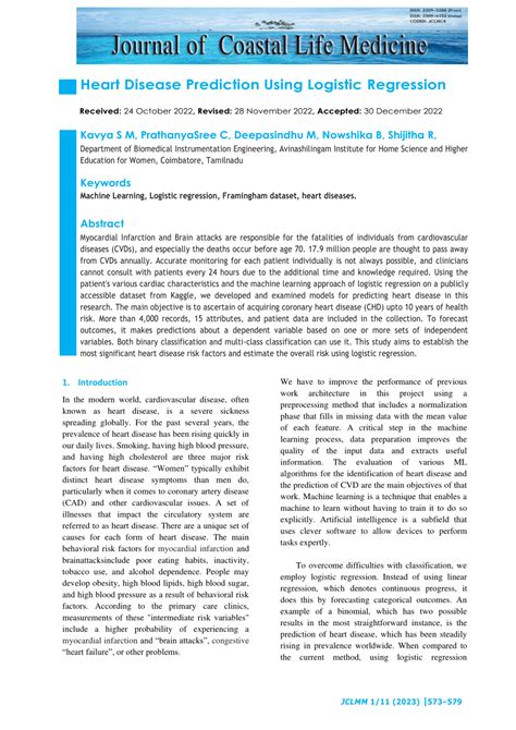 pdf heart disease prediction using logistic regression