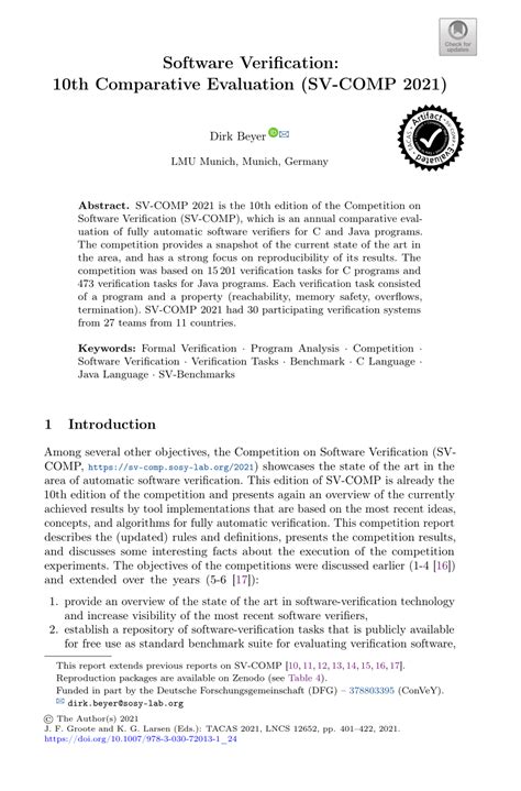pdf software verification 10th comparative evaluation sv comp 2021