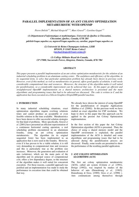 pdf parallel implementation of an ant colony optimization metaheuristic with openmp