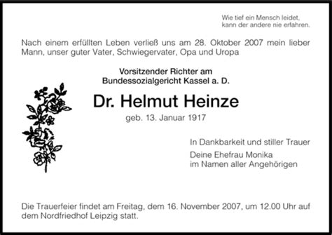 Traueranzeigen Von Helmut Heinze Trauer HNA De