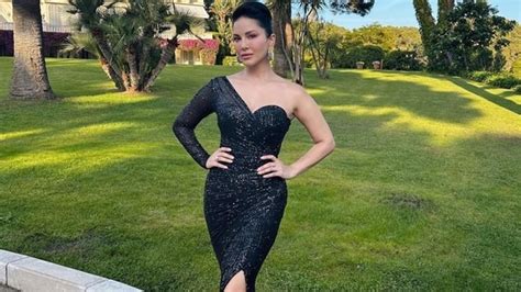 Sunny Leone Wears Another Dress With High Slit Parties In Black Gown At Cannes Bollywood