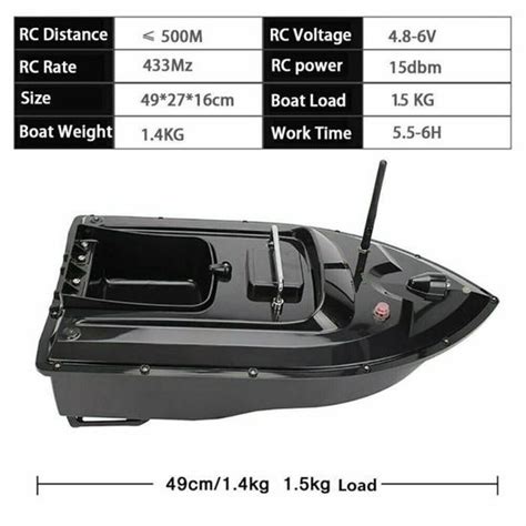 500M Sans fil Bateau Amorceur Télécommandé Bateau d appât de Pêche Noir