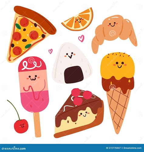 Hand Drawing Cartoon Set Of Cute Dessert Sticker Set Stock Vector