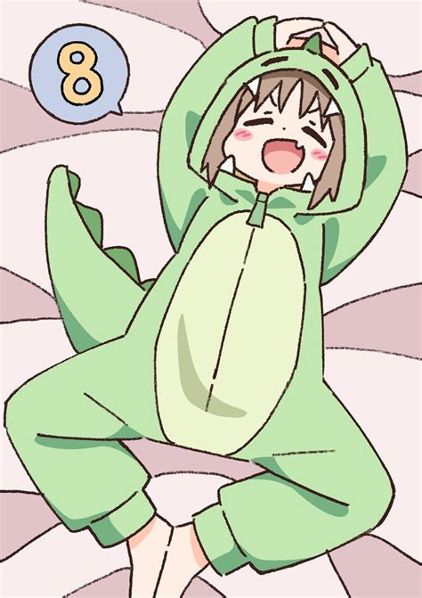 Safebooru 1girl D Arms Up Barefoot Blush Stickers Commentary Request Dinosaur Costume