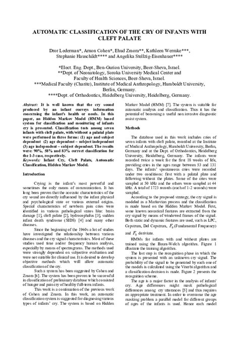 pdf automatic classification of the cry of infants with cleft palate kathleen wermke