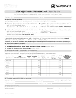 Fillable Online Selecthealth Utah Application Supplement Form Small