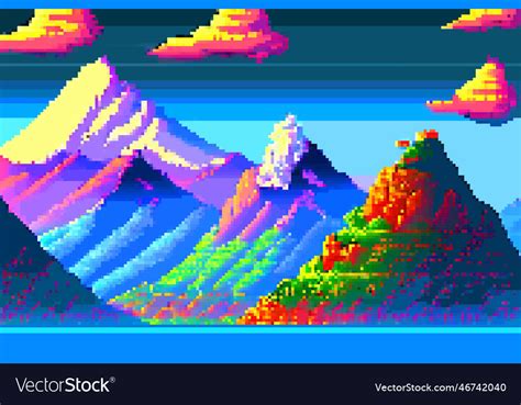 Landscape Bit Pixel Art Summer Natural Royalty Free Vector