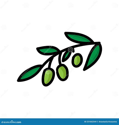 Hand Drawn Doodle Olive Branch Green Olives Stock Vector