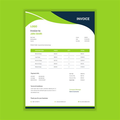 Green Wave Shape Invoice Template For Accounting Vector Art At