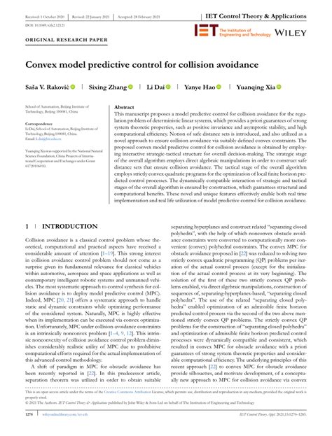 pdf convex model predictive control for collision avoidance