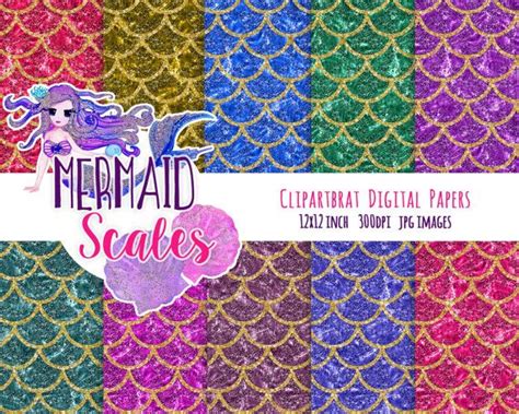 GLITTER MERMAID SCALE Digital Paper Pack Rainbow Backgrounds Etsy