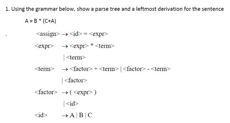 solved 1 using the grammar below show a parse tree and a