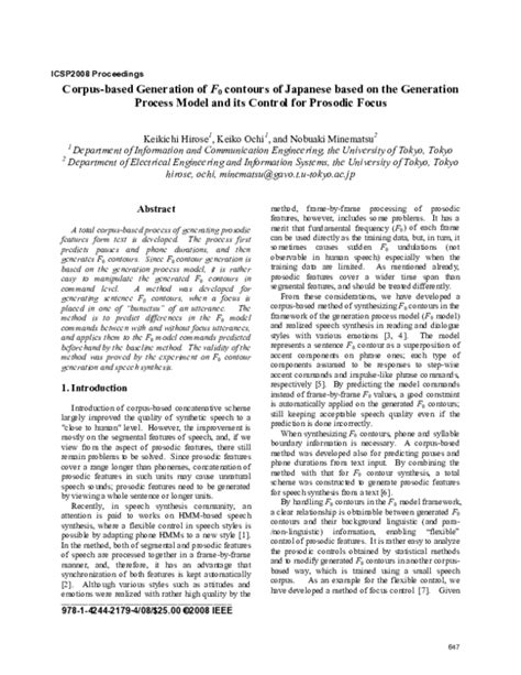 pdf corpus based generation of f0 contours of japanese based on the generation process model