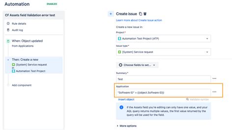 automation rule fails to create issue due to an assets custom field validation error jira
