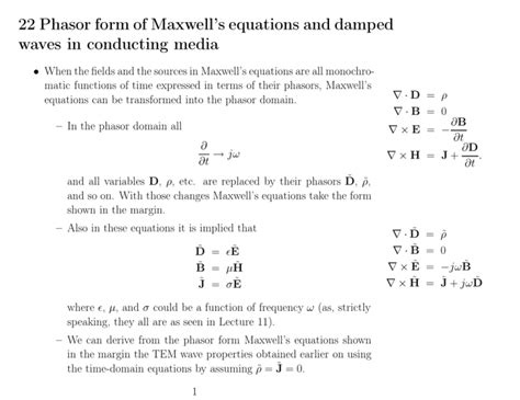 22 phasor form of maxwell`s equations and damped waves in