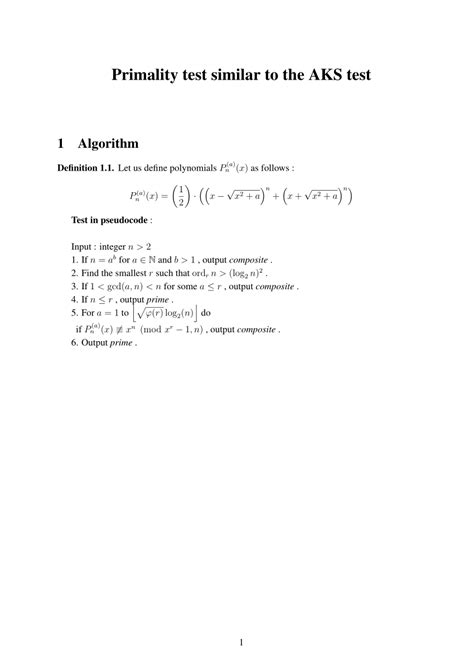 pdf primality test similar to the aks test
